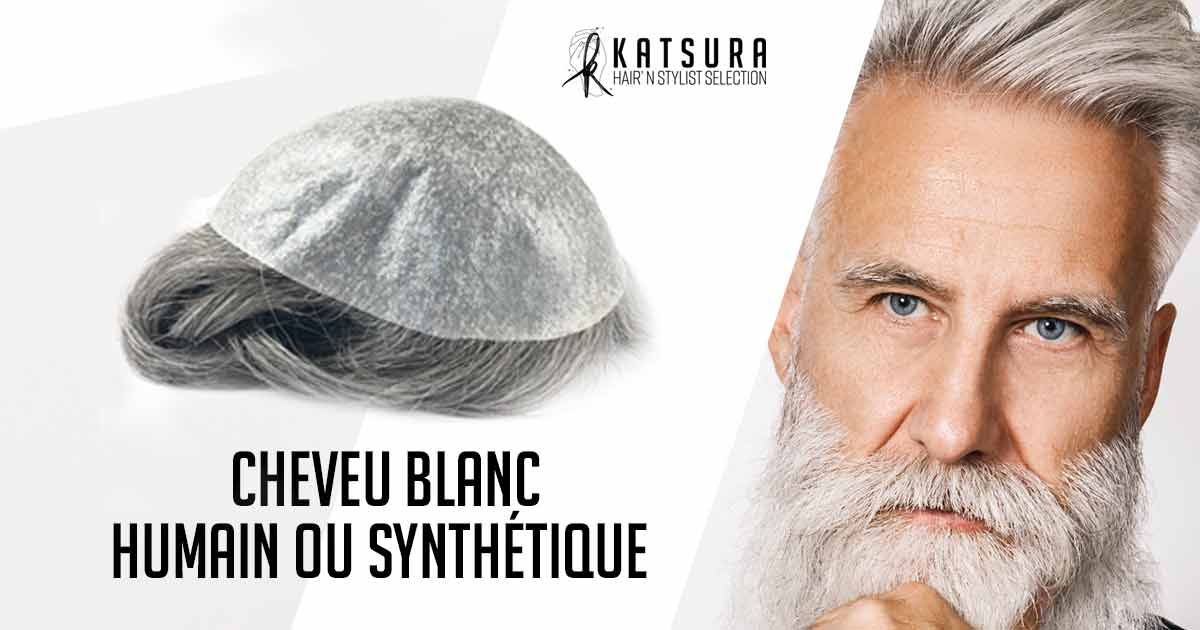 Complément capillaire avec cheveux gris postiche naturel et synthétique ...